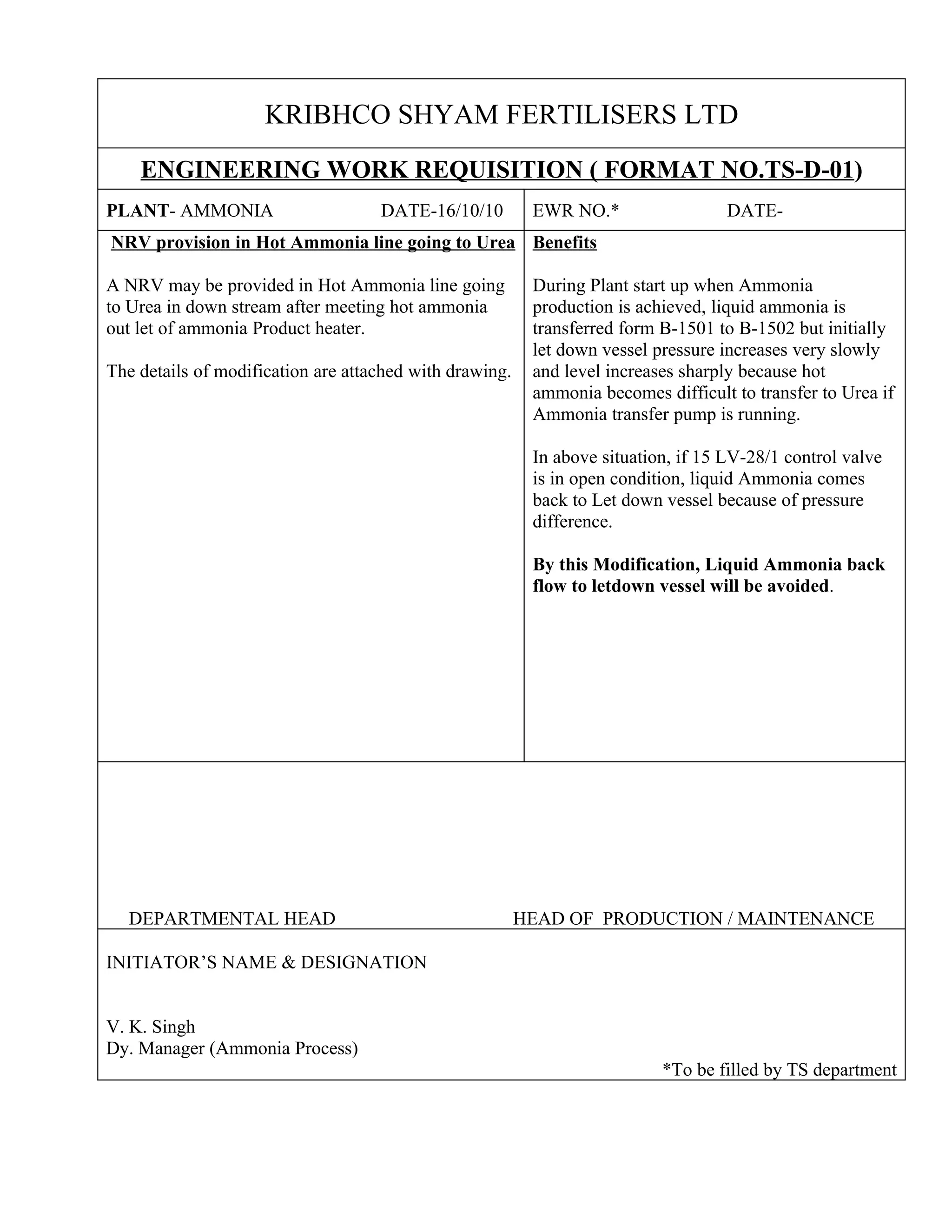 Hot nh3 line nrv provision | PDF