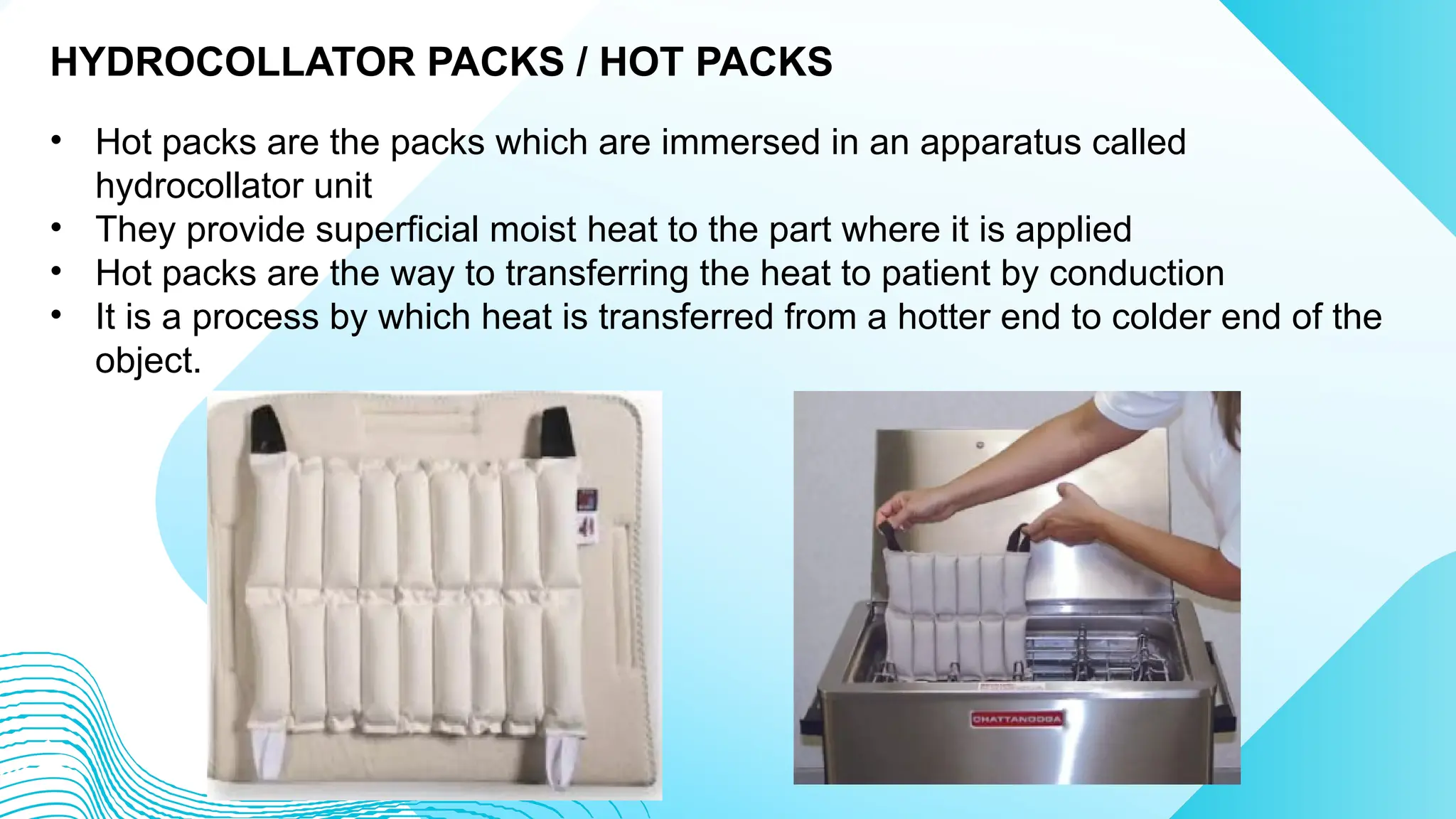 Hydrocollator Packs / Hot Packs in Physiotherapy | PPTX