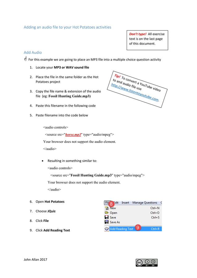 Hot Potatoes Add Audio | PDF