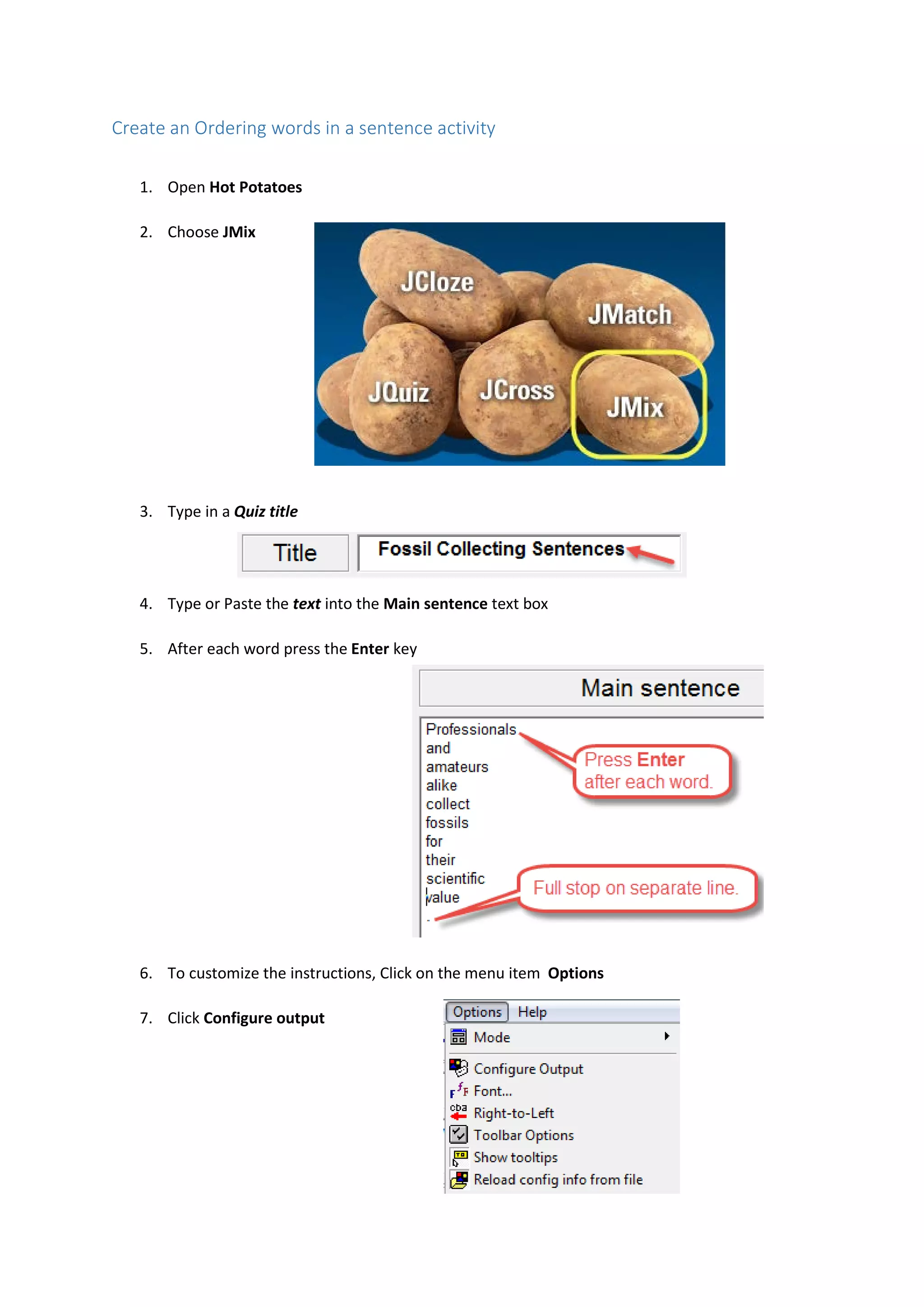 Hot Potatoes Sequence Words (Creating sentences) | PDF