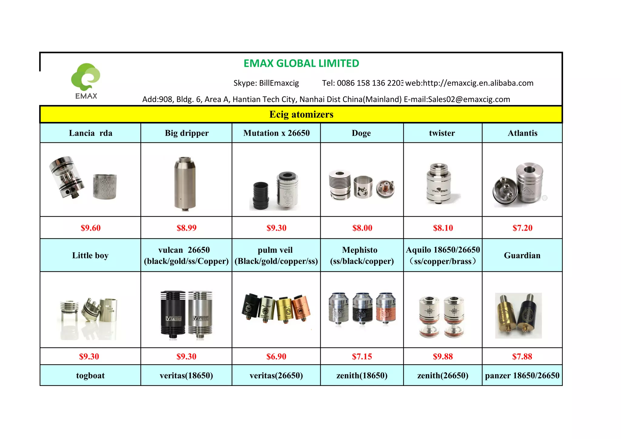 Hot rda atomizers & mod from EMAX | PDF