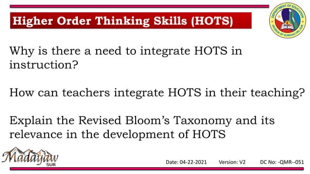 HOTS-in-the-Classroom-V.2.1-1.pptx | Educational Assessment | Education
