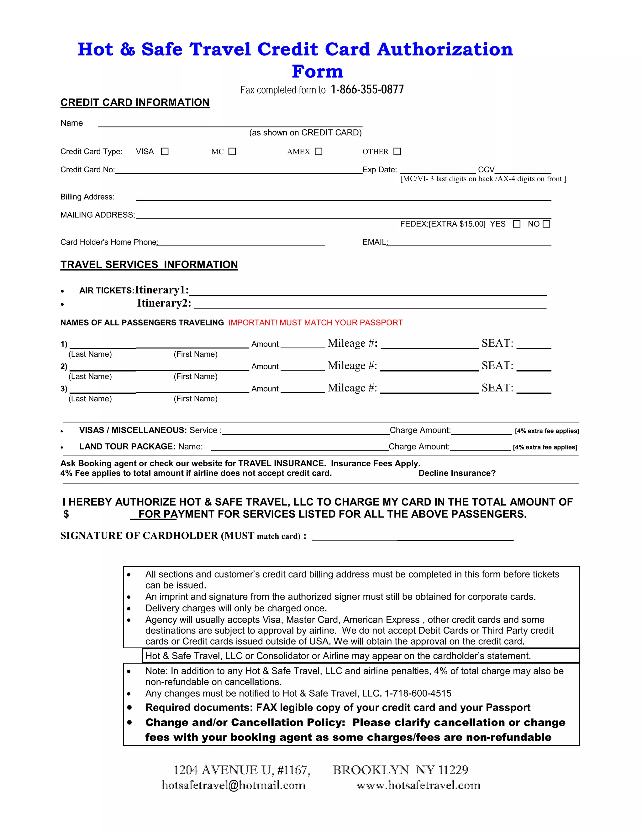 Hot & safe credit card authorization form | PDF