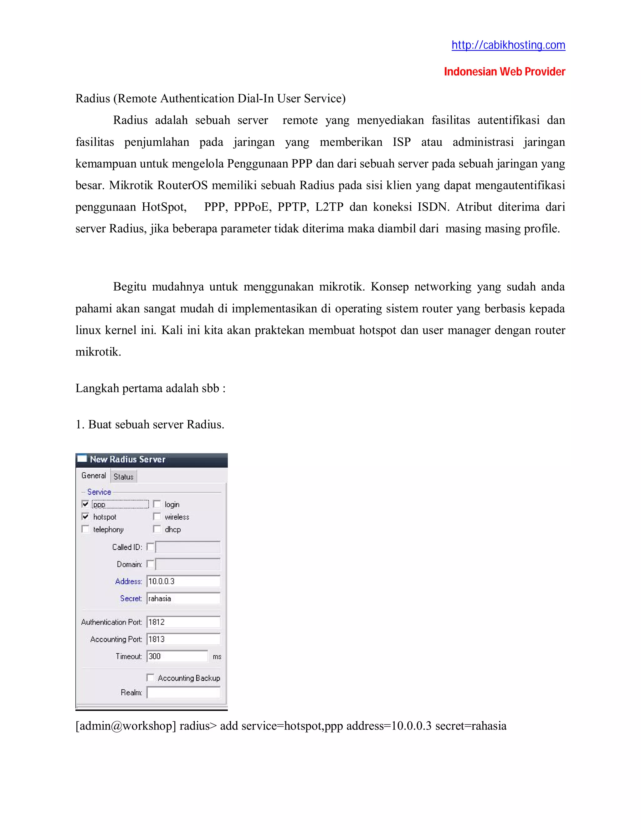 Hotspot mikrotik-radius | PDF