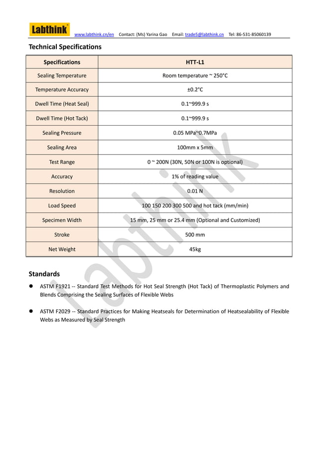 Hot tack and heat seal strength tester htt l1 | PDF | Physics | Science
