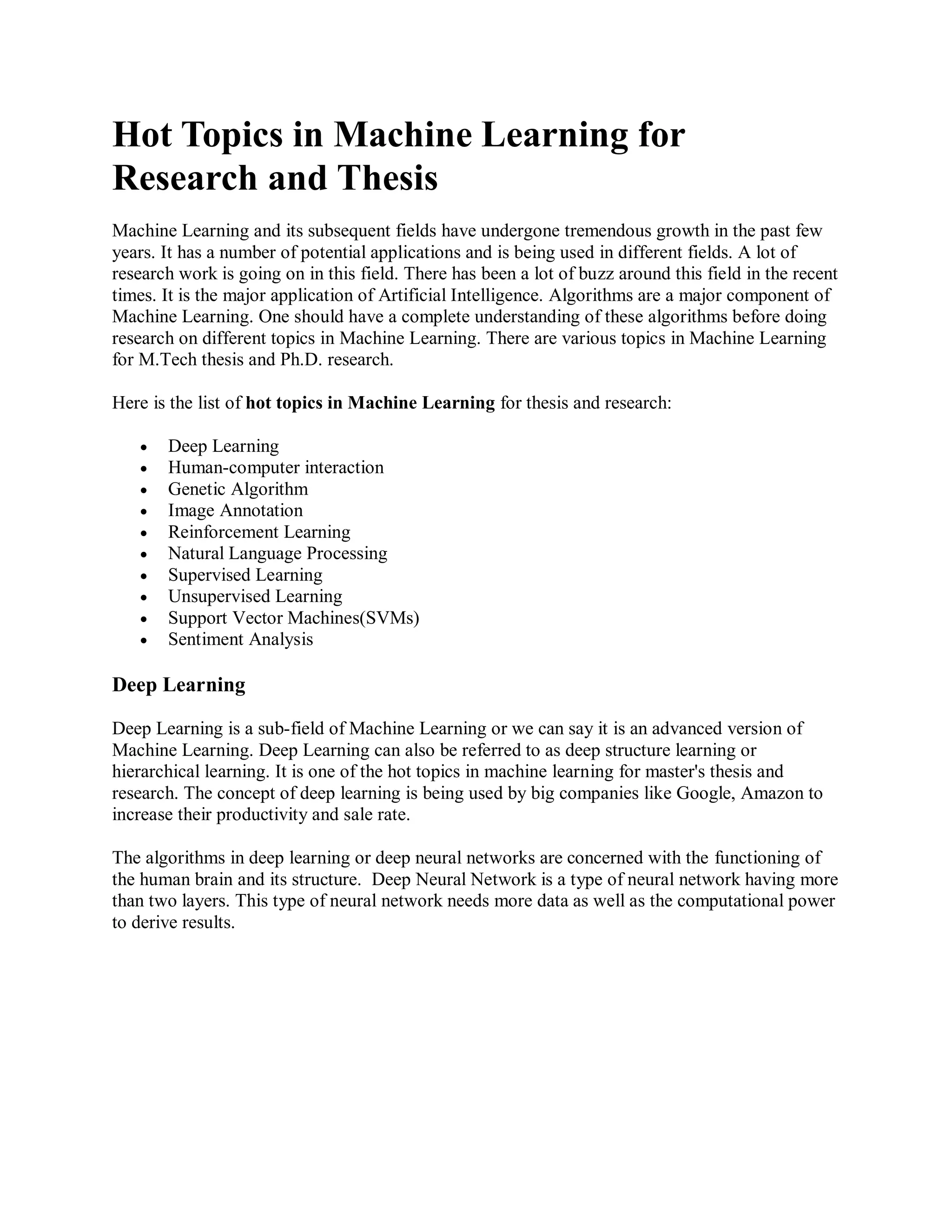 Hot Topics in Machine Learning for Research and Thesis | PDF