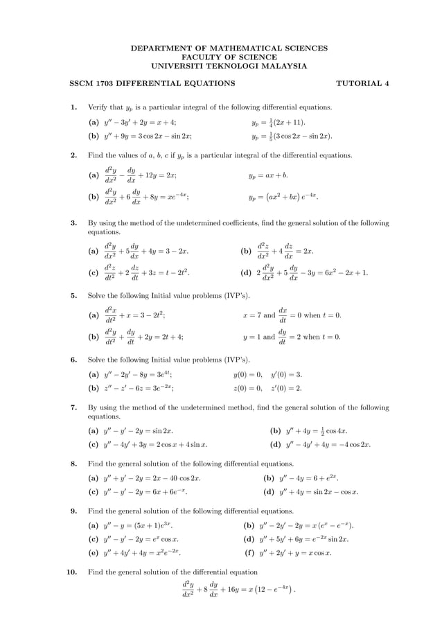 sscm 1703 - persamaan terbitan 1 - tutorial 4 | PDF | Free Download