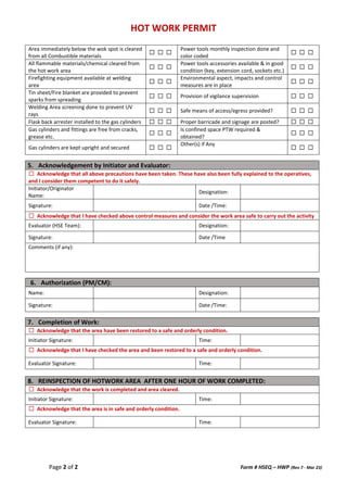 HOT WORK PERMIT Form # HSEQ - HWP Rev 7 -.docx | Home Appliances | Home ...
