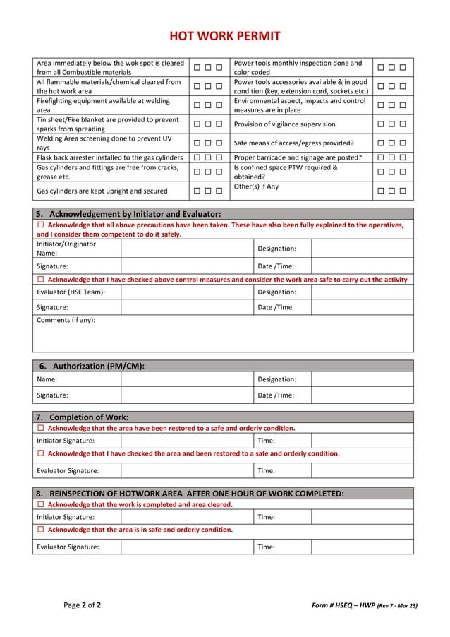 HOT WORK PERMIT Form # HSEQ - HWP Rev 7 -.docx | Home Appliances | Home ...