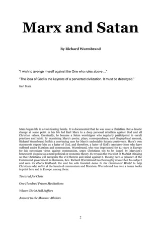 Hour of the time (Marx and Satan) - Richard Wurmbrand | PDF
