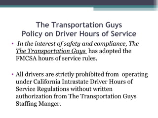 Hours Of Service | PPT