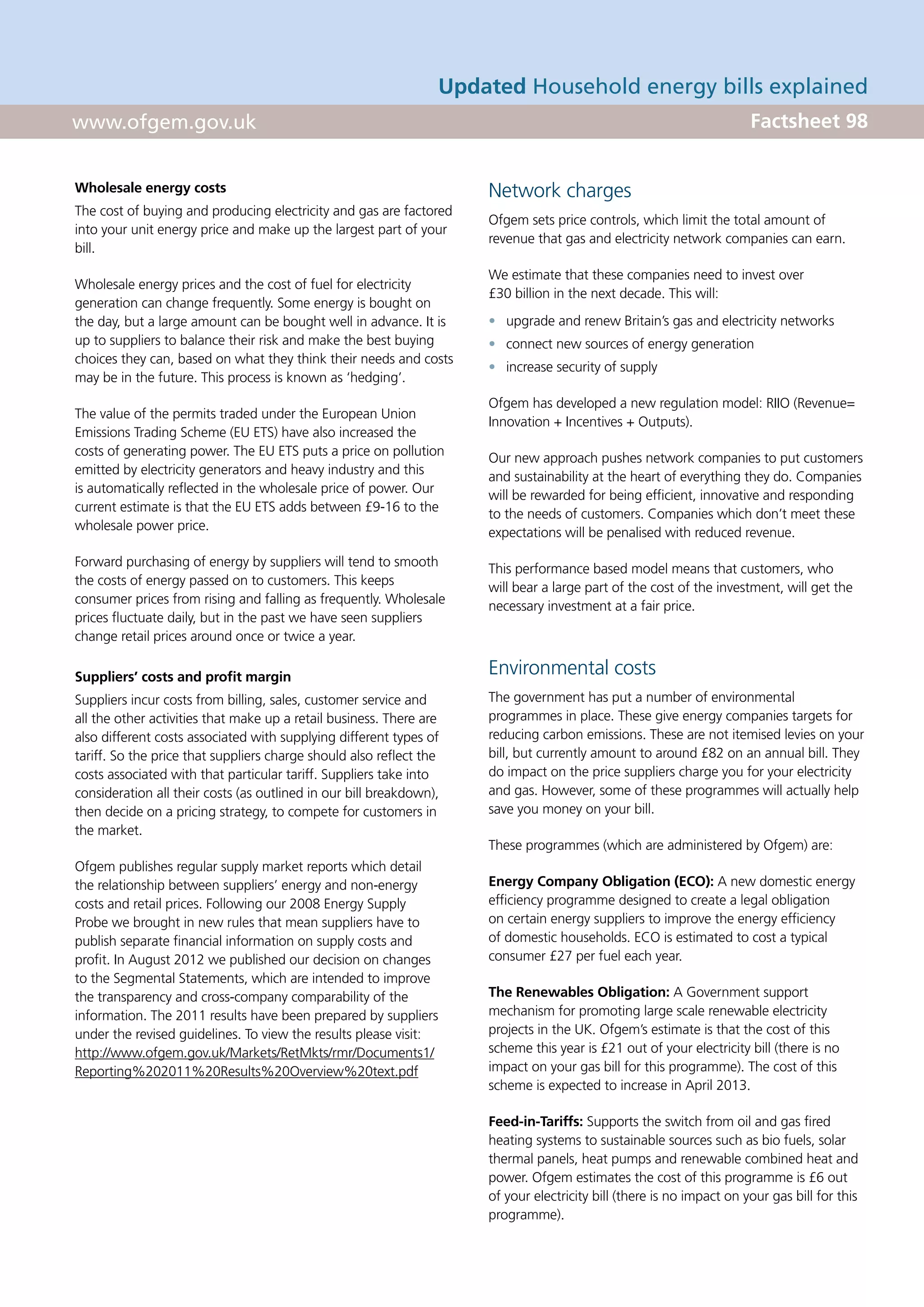Household energy bills explained (OFGEM, 2013) | PDF