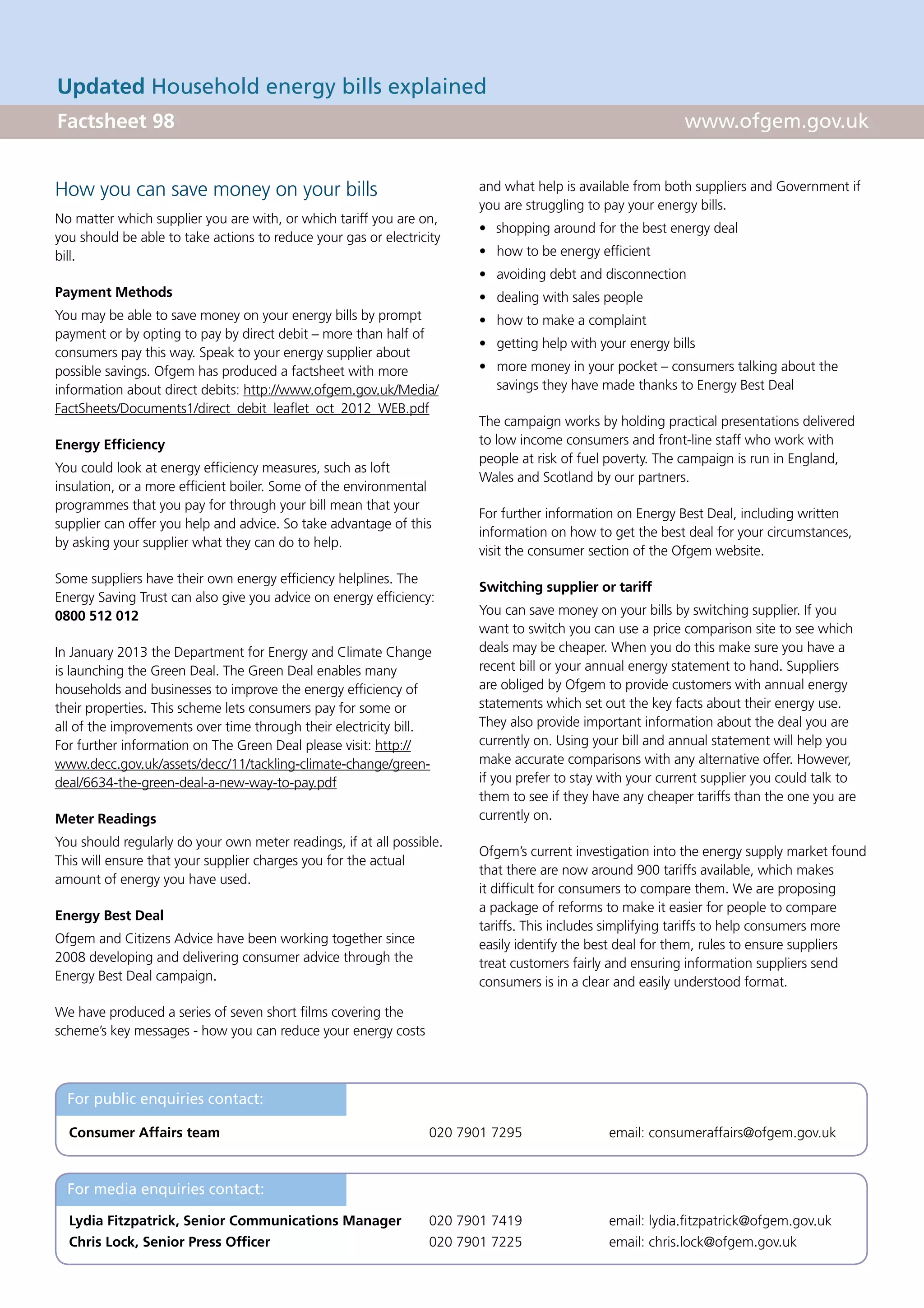 Household energy bills explained (OFGEM, 2013) | PDF