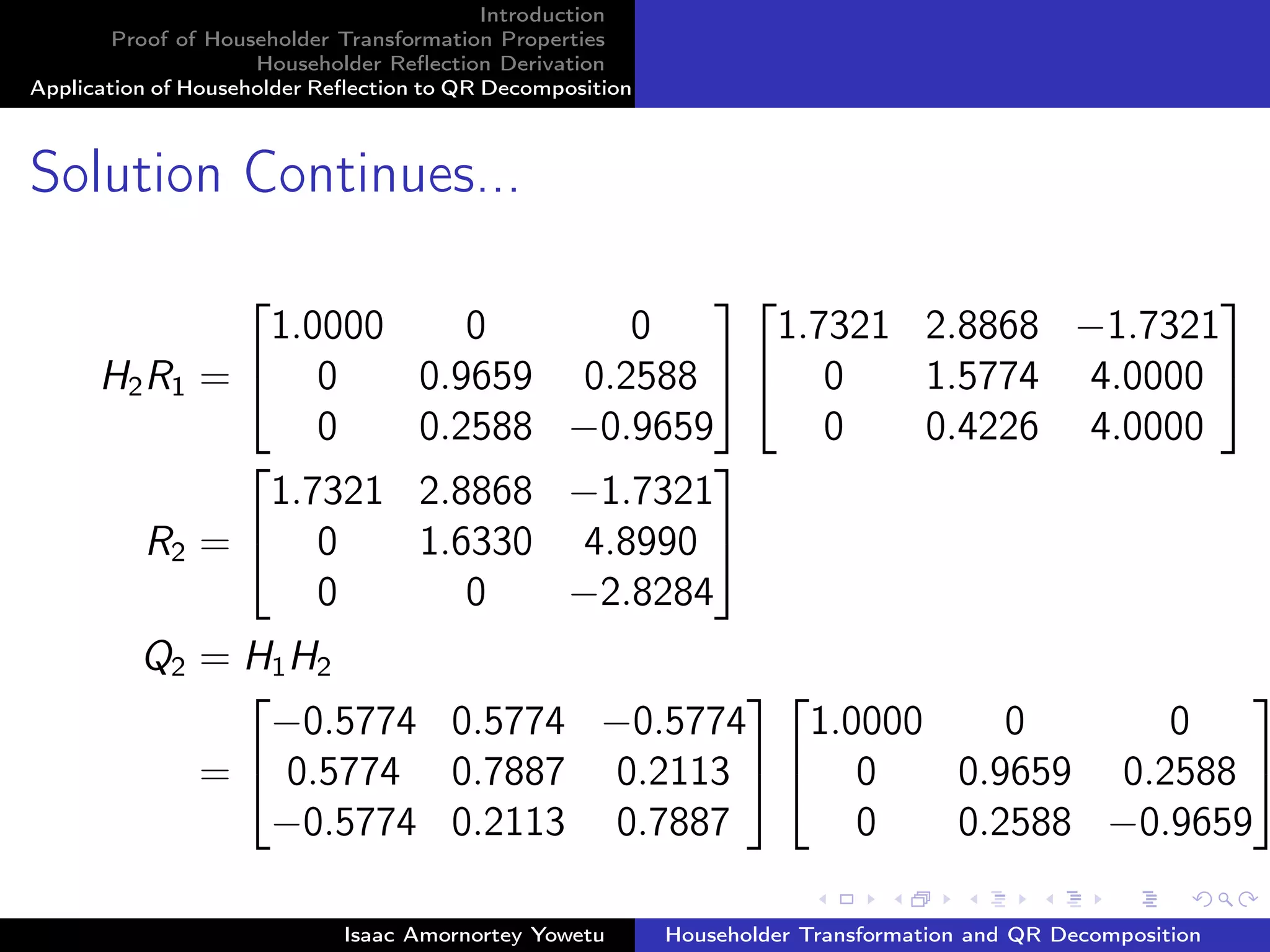 Householder transformation | Householder Reflection with QR ...