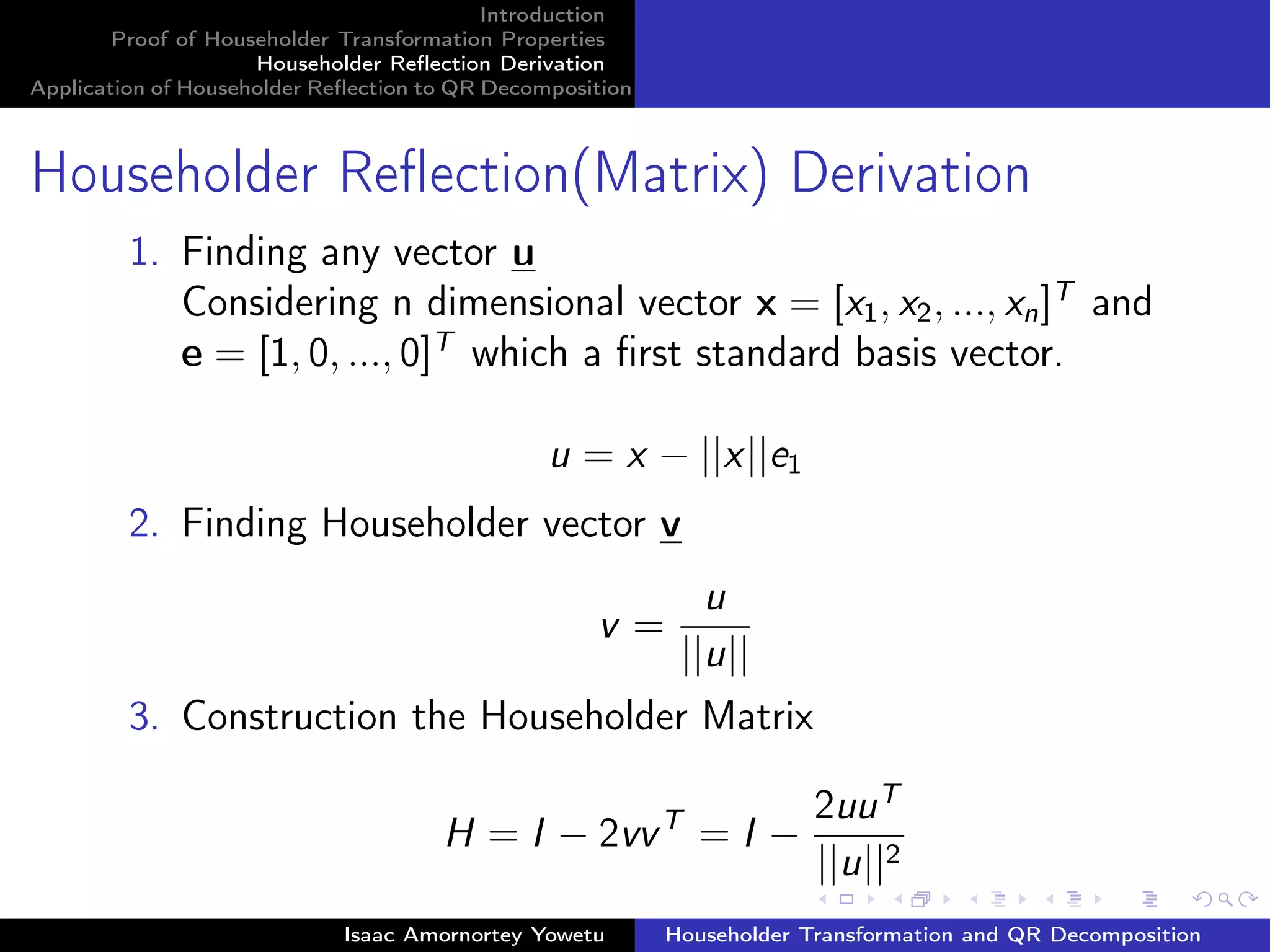 Householder transformation | Householder Reflection with QR ...