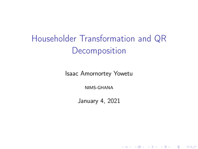 Householder transformation | Householder Reflection with QR ...