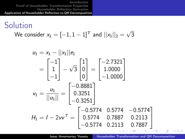 Householder transformation | Householder Reflection with QR ...
