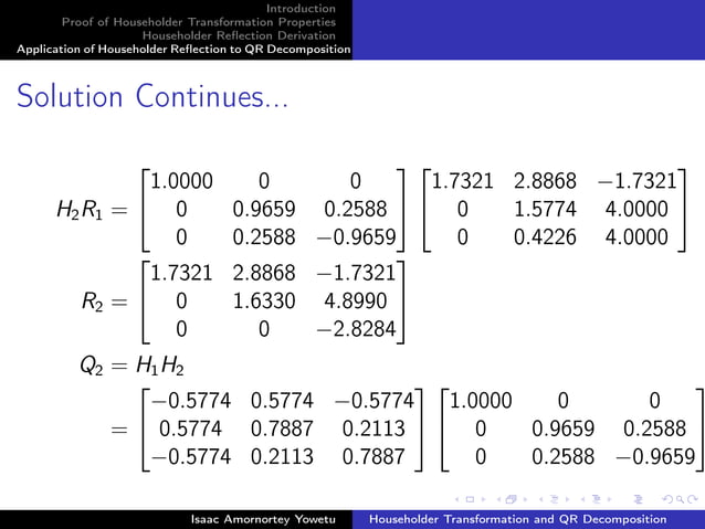 Householder transformation | Householder Reflection with QR ...