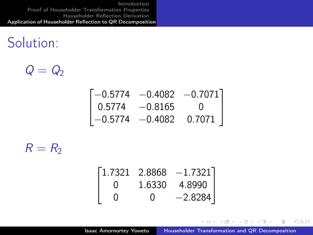 Householder transformation | Householder Reflection with QR ...