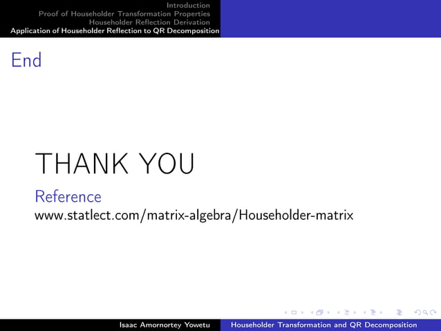 Householder transformation | Householder Reflection with QR ...