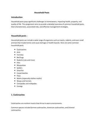Household pests -assignment-Entomology... | DOCX