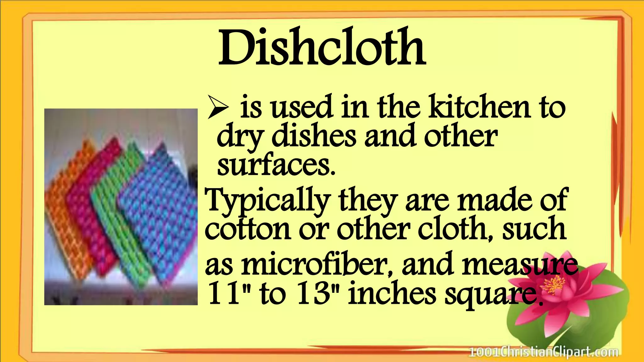 Household services TYPES AND USES OF CEANING TOOLS, EQUIPMENT, SUPPLIES ...