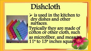 Household services TYPES AND USES OF CEANING TOOLS, EQUIPMENT, SUPPLIES ...