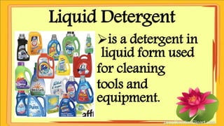 Household services TYPES AND USES OF CEANING TOOLS, EQUIPMENT, SUPPLIES ...