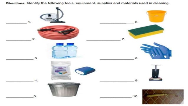 TYPES AND USES OF CLEANING TOOLS, EQUIPMENT, SUPPLIES AND MATERIALS.pptx