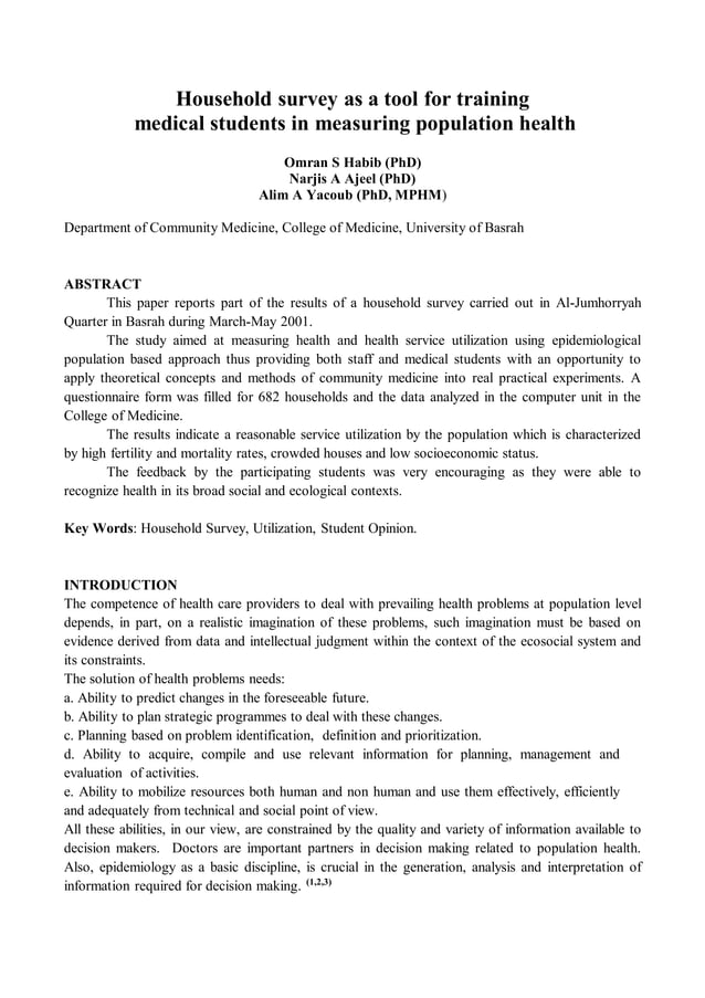 Household survey as a tool for training medical students in measuring ...