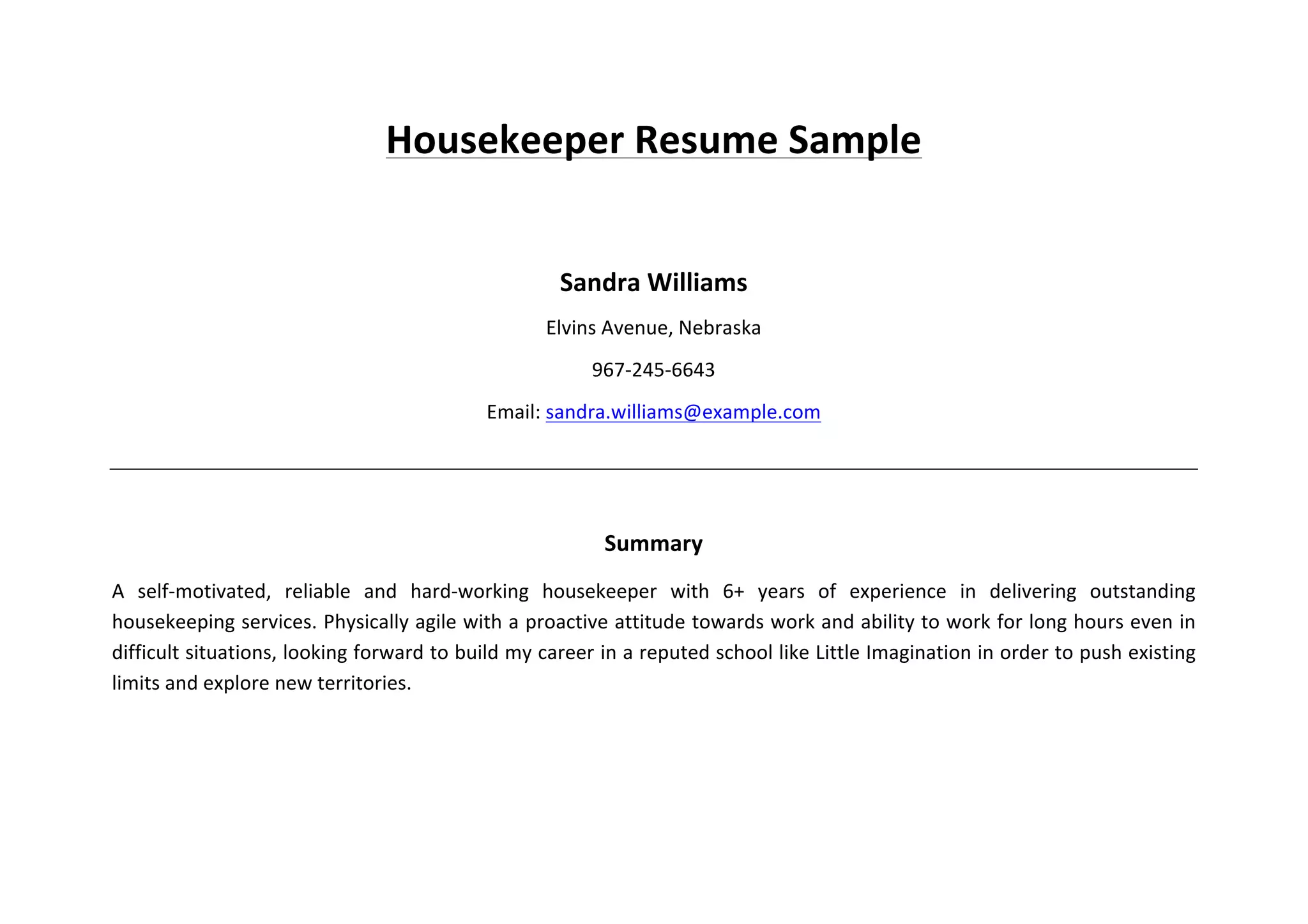 Housekeeper Resume Sample | PDF