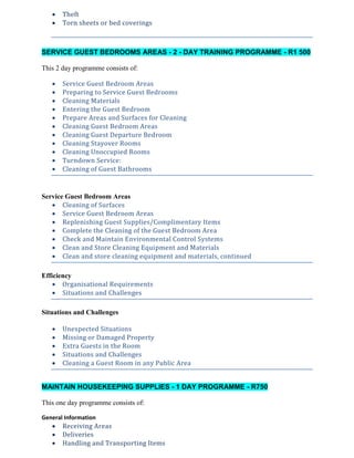 Housekeepers training programmes sam hospitality academy | PDF