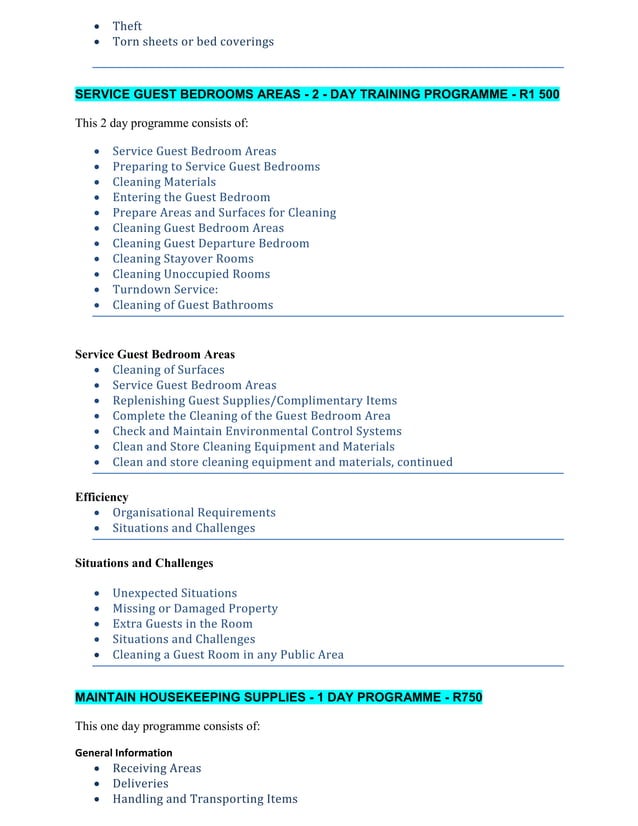 Housekeepers training programmes sam hospitality academy | PDF