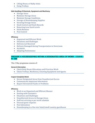 Housekeepers training programmes sam hospitality academy | PDF