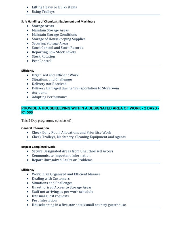 Housekeepers training programmes sam hospitality academy | PDF