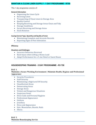 Housekeepers training programmes sam hospitality academy | PDF