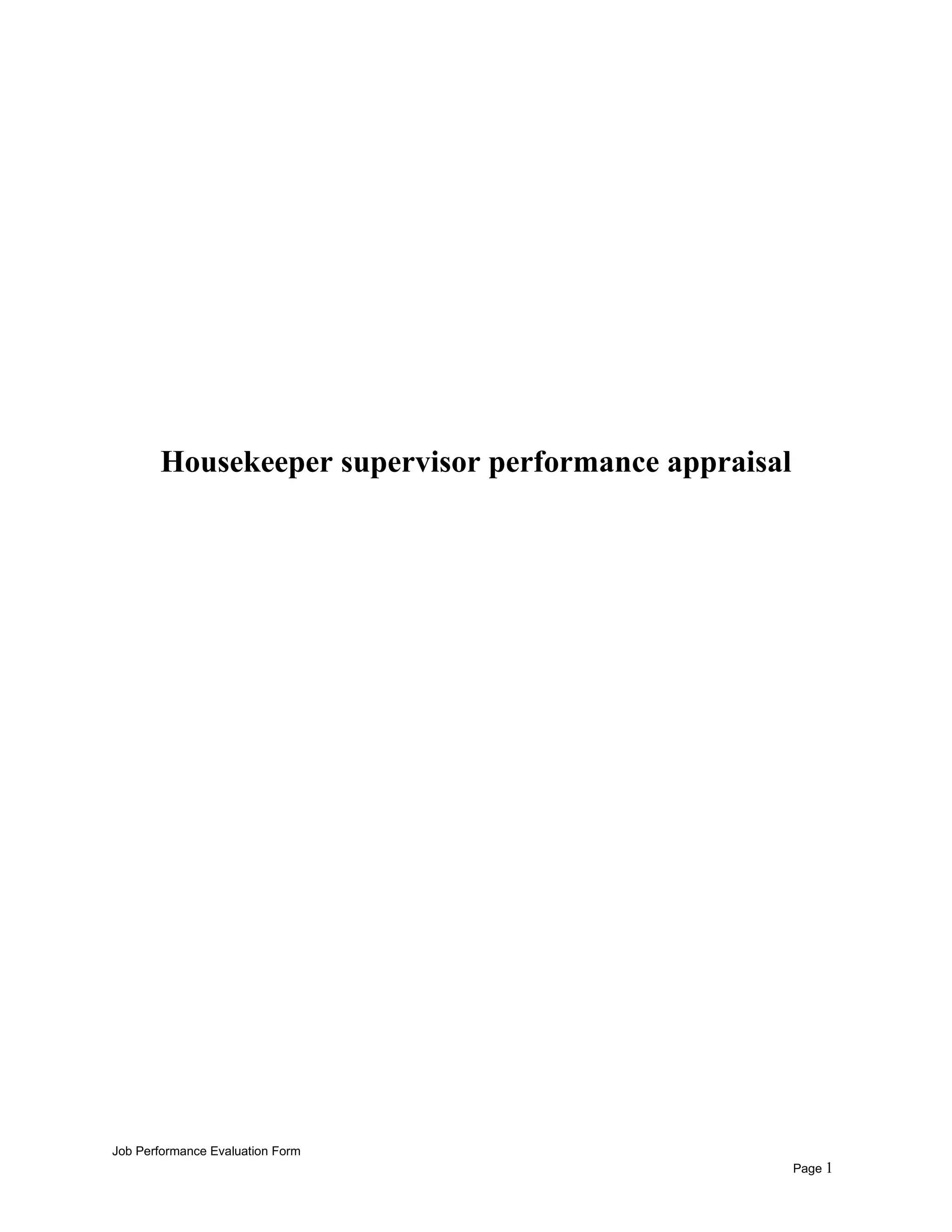 Housekeeper supervisor performance appraisal | DOC