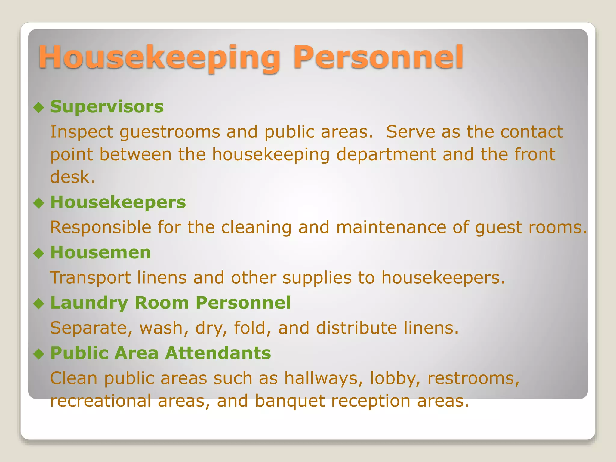 Housekeeping department (basics) | PPTX