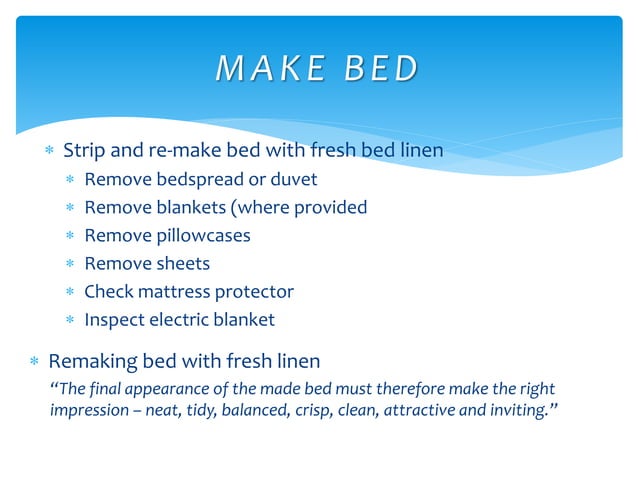 HOUSEKEEPING make bed.pptx | Interior Decorating | Home & Garden