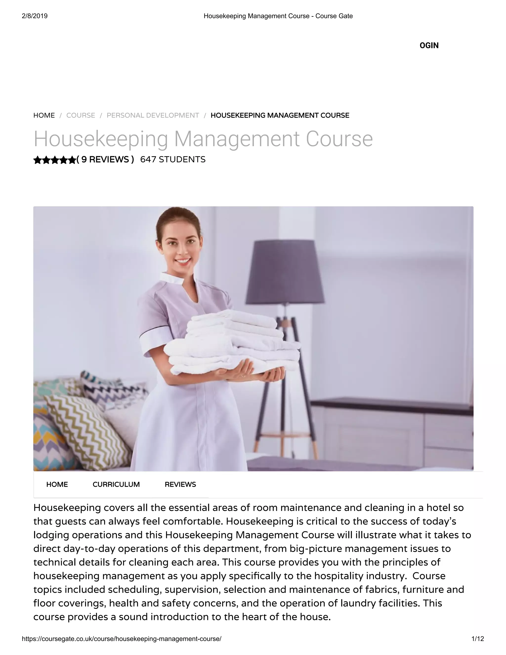 Housekeeping Management Course - Course Gate | PDF | Free Download