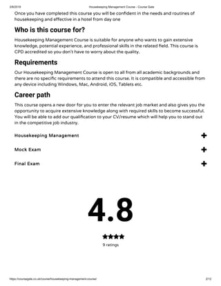 Housekeeping Management Course - Course Gate | PDF
