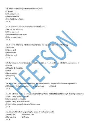 Housekeeping MCQ for ITI and other exams in English | PDF