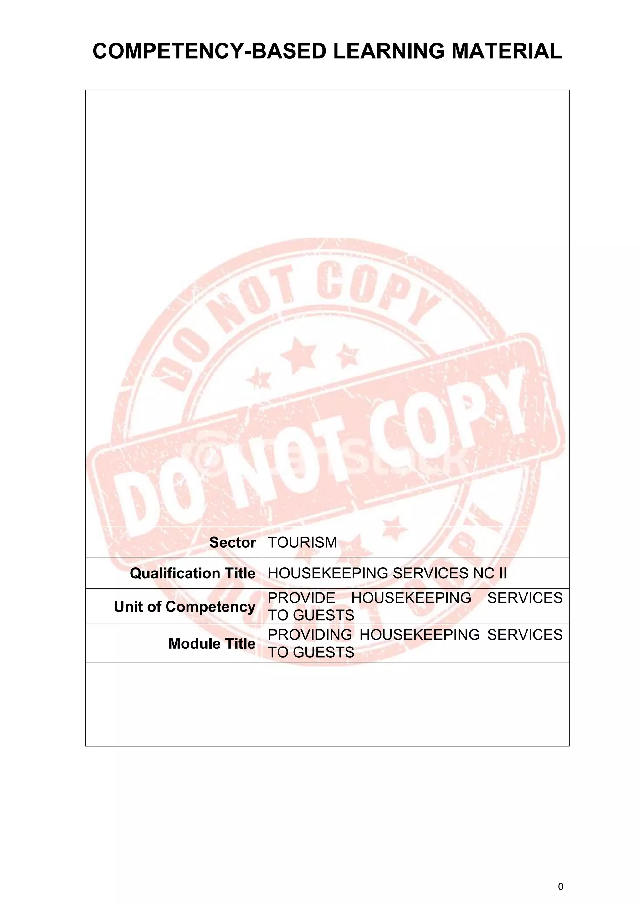 HOUSEKEEPING NC II - CBLM | PDF