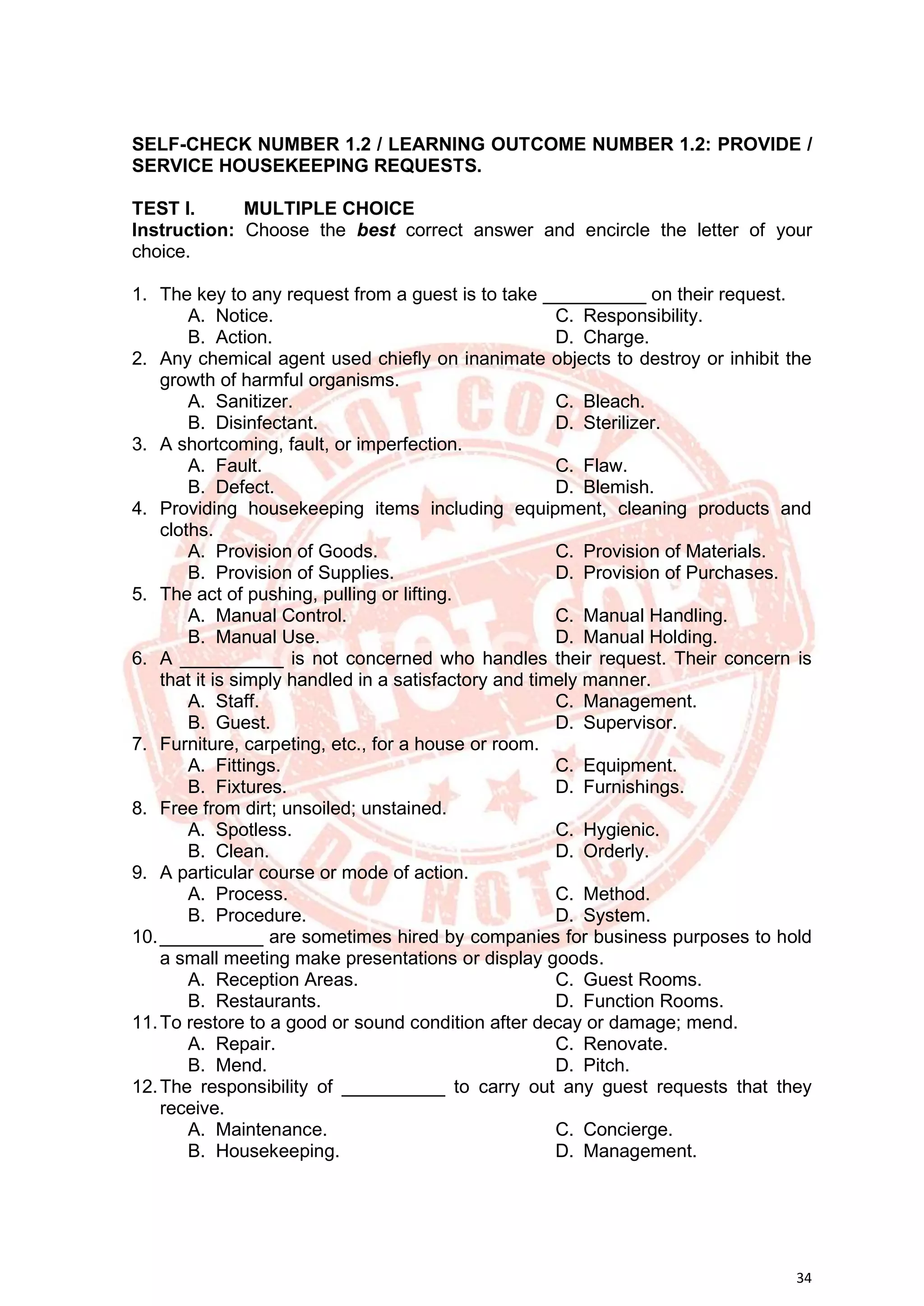 HOUSEKEEPING NC II - CBLM | PDF