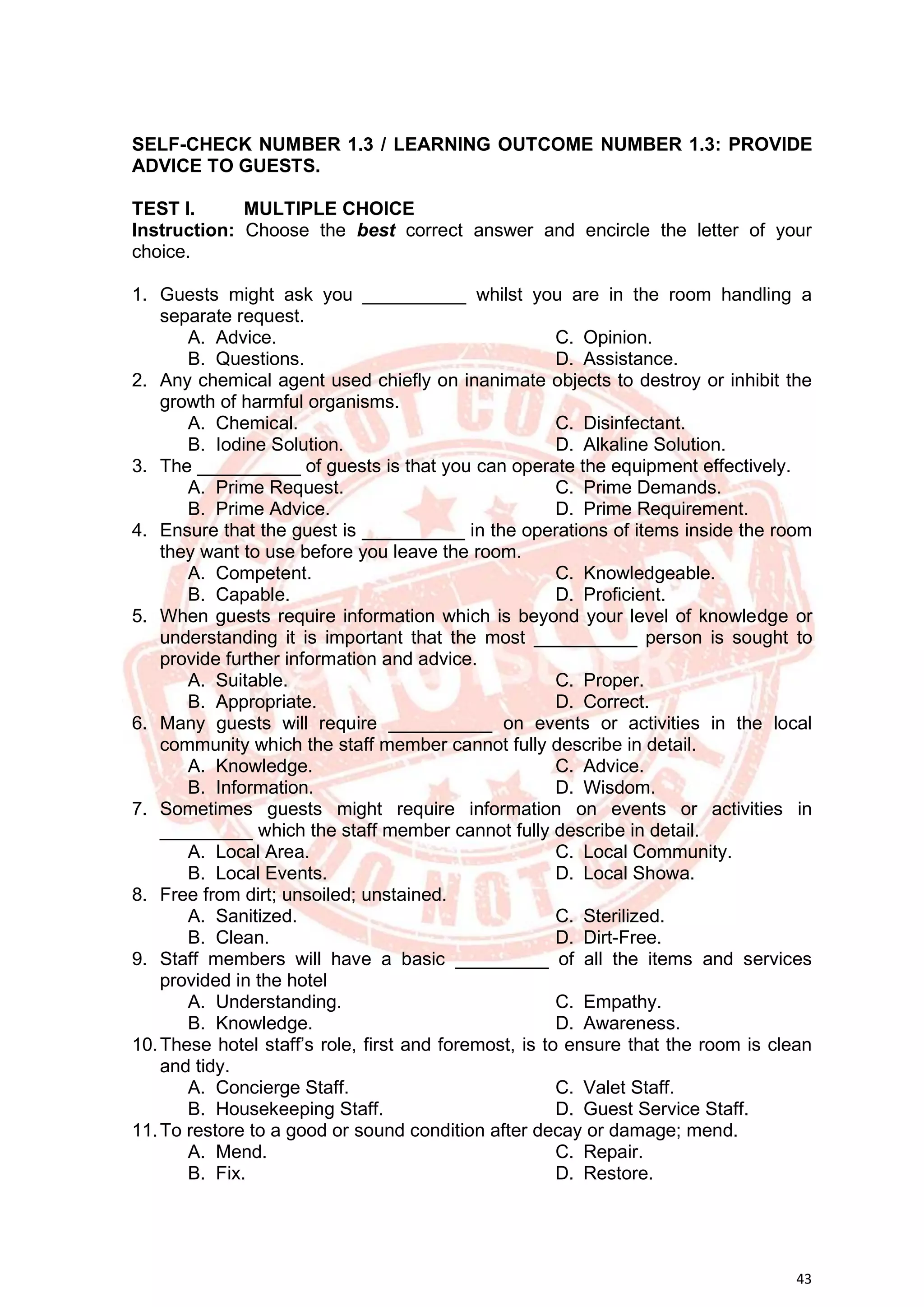 HOUSEKEEPING NC II - CBLM | PDF