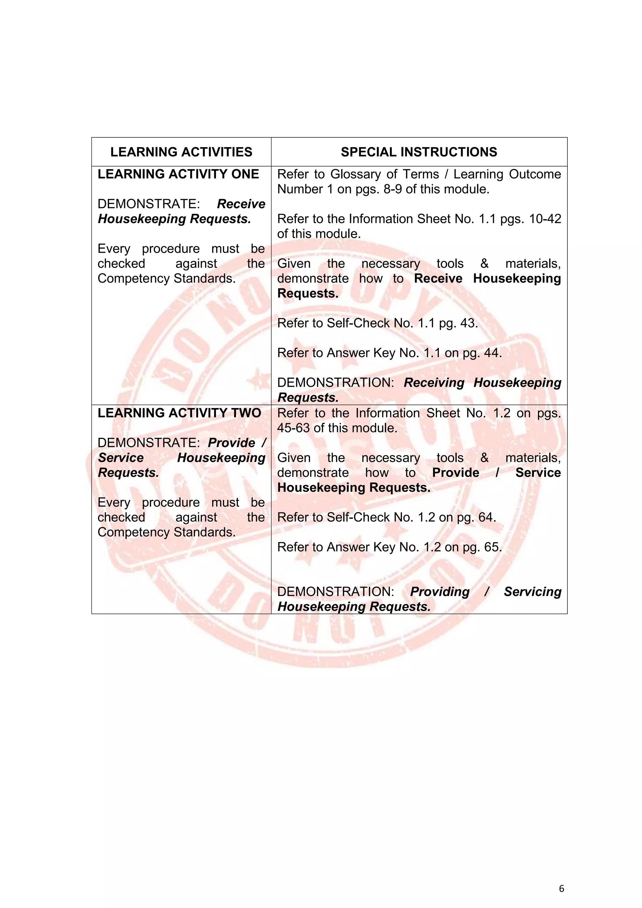 HOUSEKEEPING NC II - CBLM | PDF
