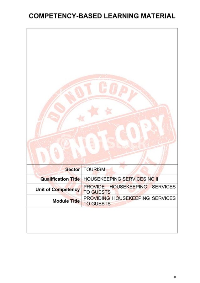 HOUSEKEEPING NC II - CBLM | PDF