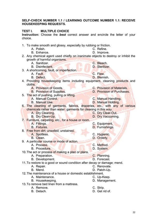 HOUSEKEEPING NC II - CBLM | PDF