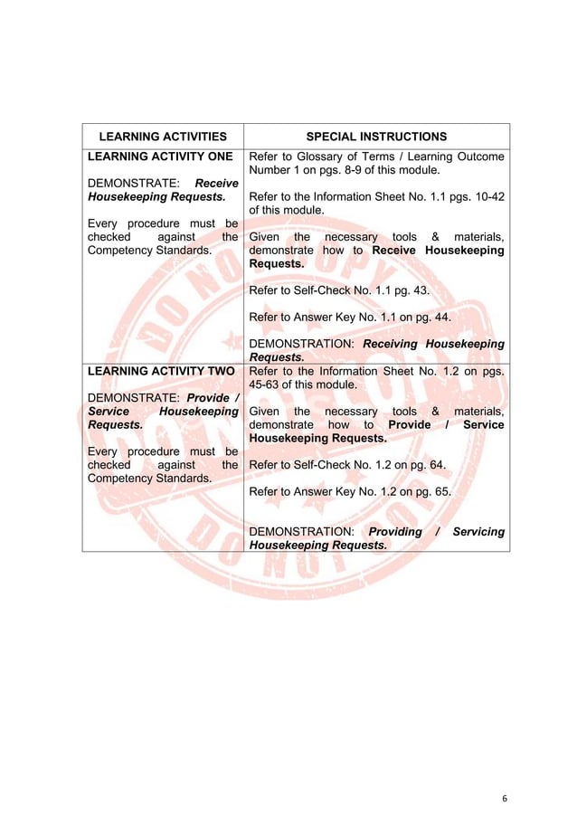 HOUSEKEEPING NC II - CBLM | PDF