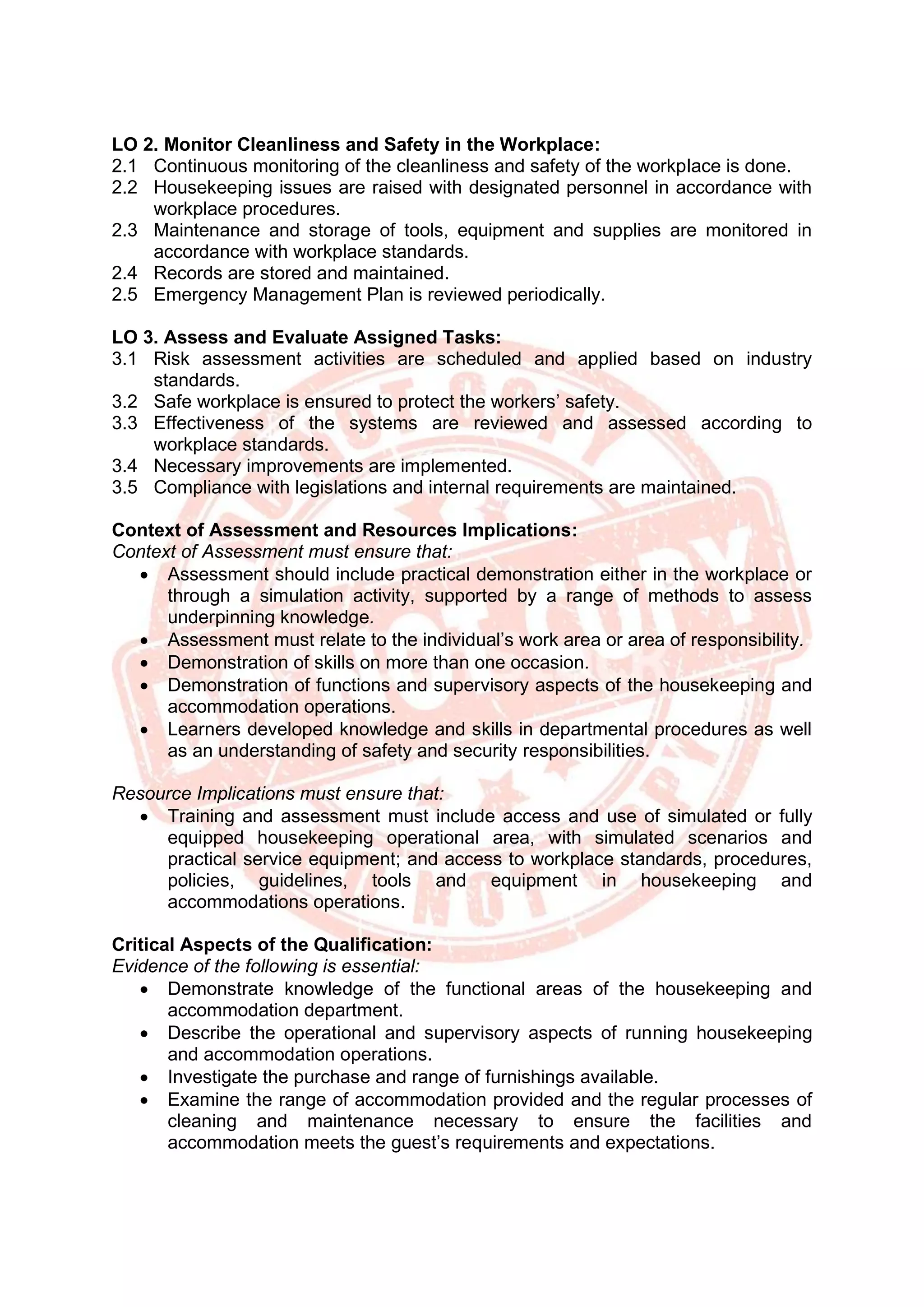 HOUSEKEEPING NC III - CBLM | PDF